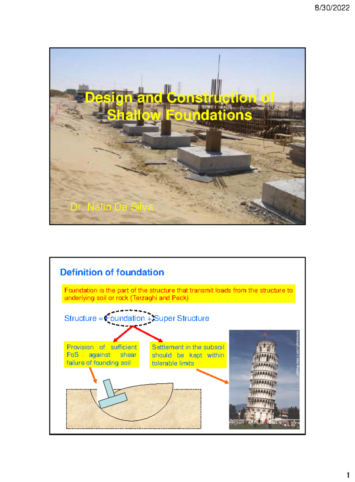 Note 1: Shallow Foundations Design and Construction (PG Course) - Studocu