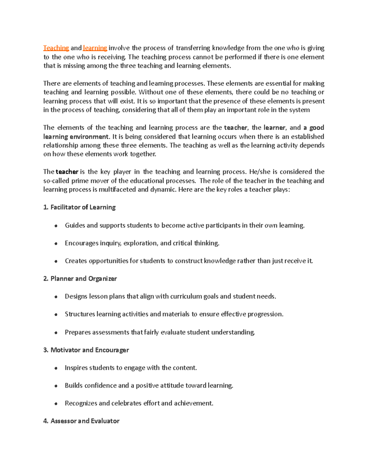 PMTA1-MID - Key Elements in Teaching and Learning Processes - Studocu