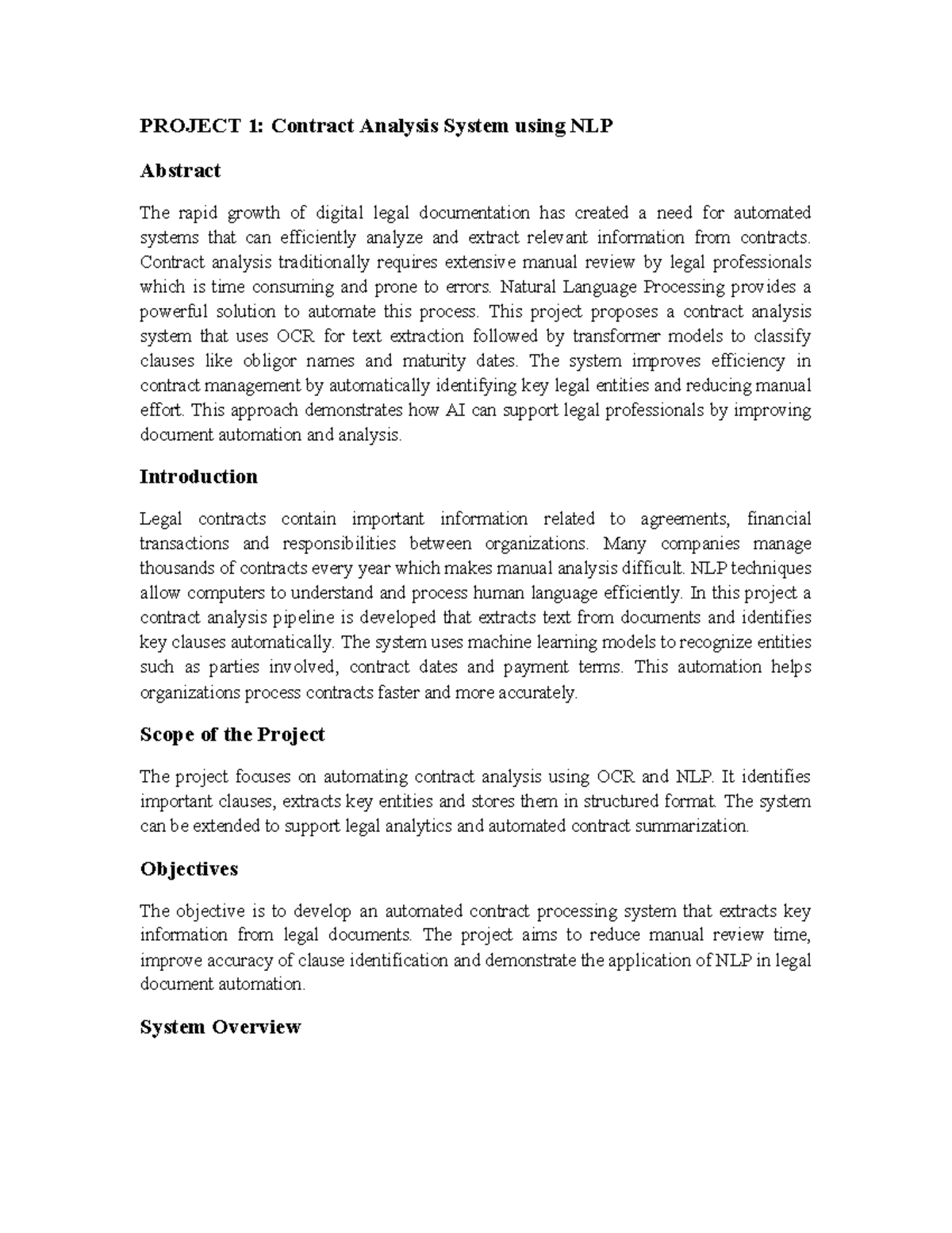 NLP Project Report: Contract & Medical Note Analysis System - Studocu