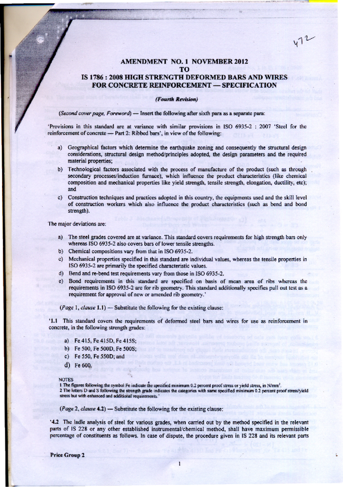 Amendment No. 1 to IS 1786:2008 - High Strength Deformed Bars - Studocu