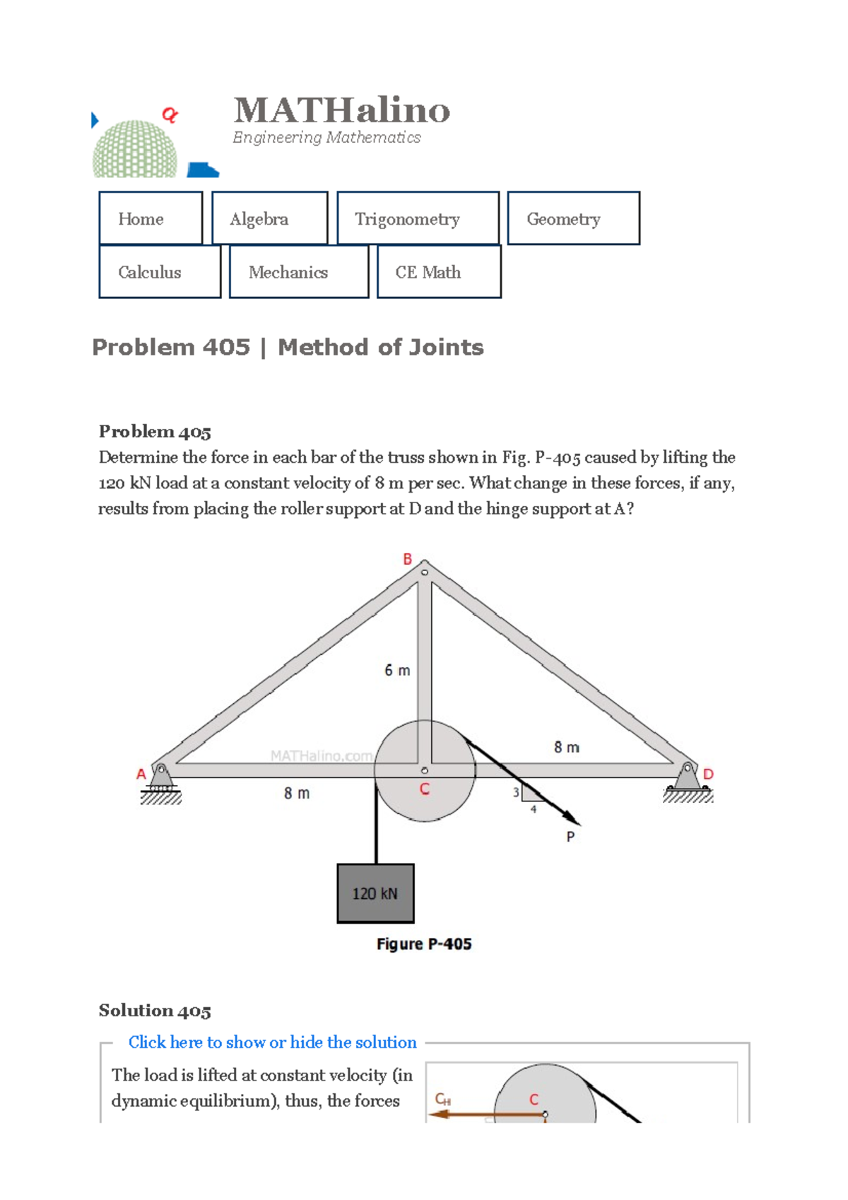 Problem 405 Statics - MATHalino Engineering Mathematics Problem 405 ...