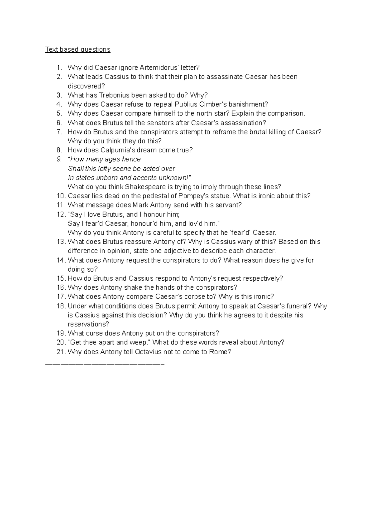 Julius Caesar - Act 3, Scene 1 Analysis Questions - Studocu