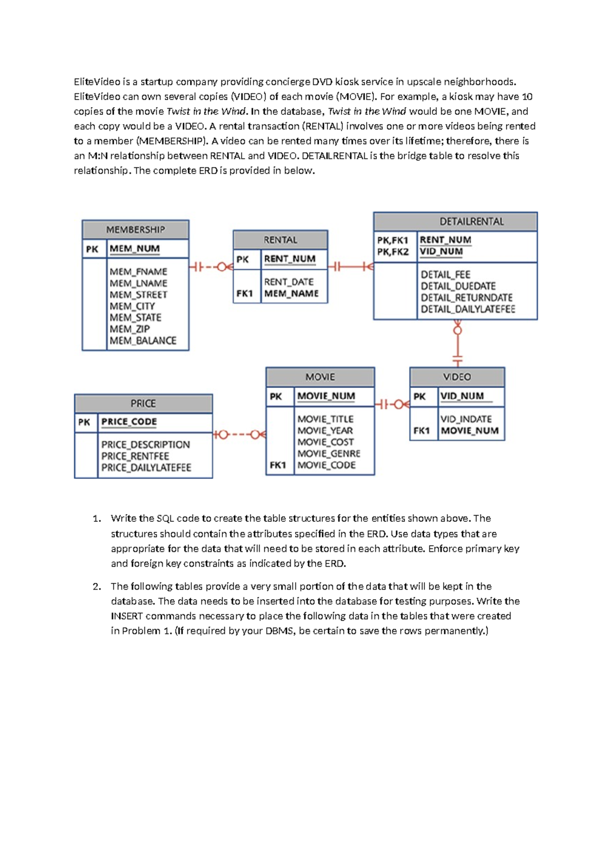 Elite Video: SQL Implementation for DVD Kiosk System ERD - Studocu