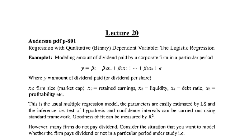 Lecture 20: Logistic Regression with Binary Dependent Variables - Studocu