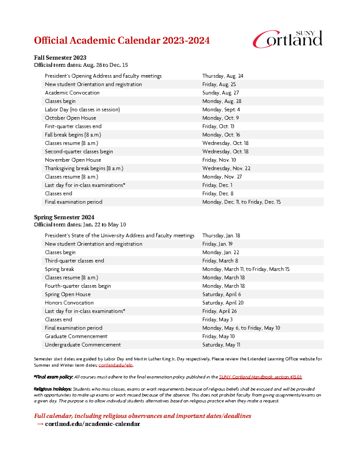 Official Academic Calendar 2023-24: Key Dates & Events - Studocu