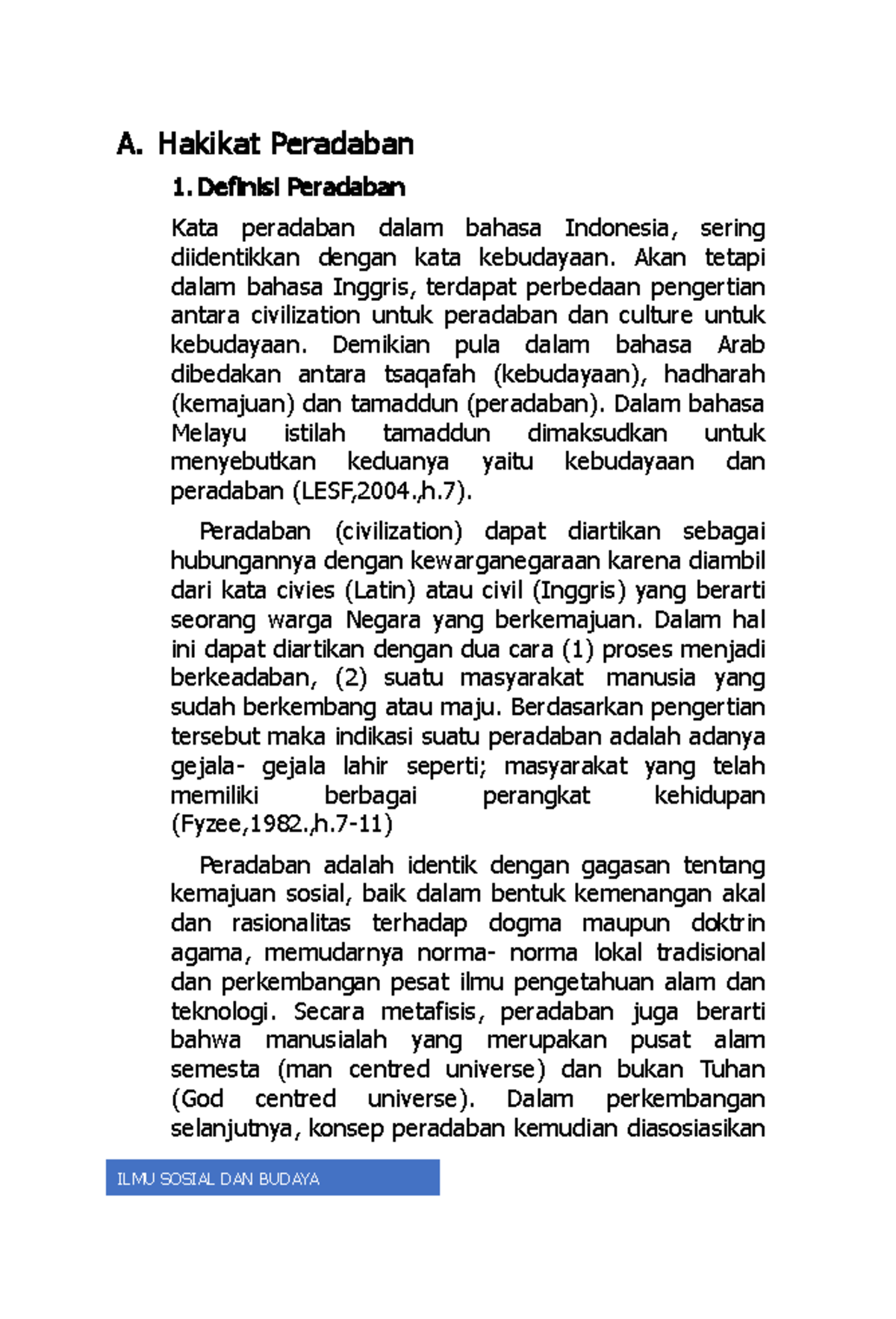 Hakikat Peradaban: Definisi, Perbedaan, dan Manifestasinya - Studocu