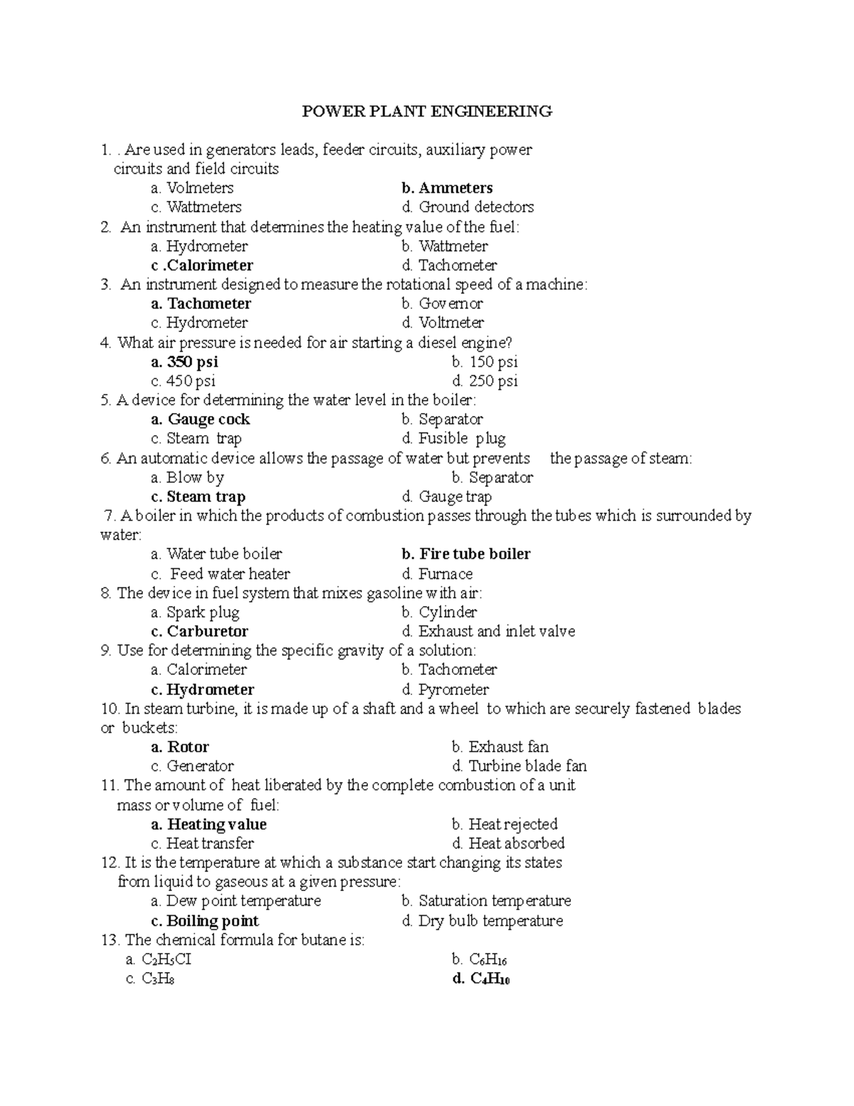 Power Plant Elements - Contains multiple choice questions with answer ...