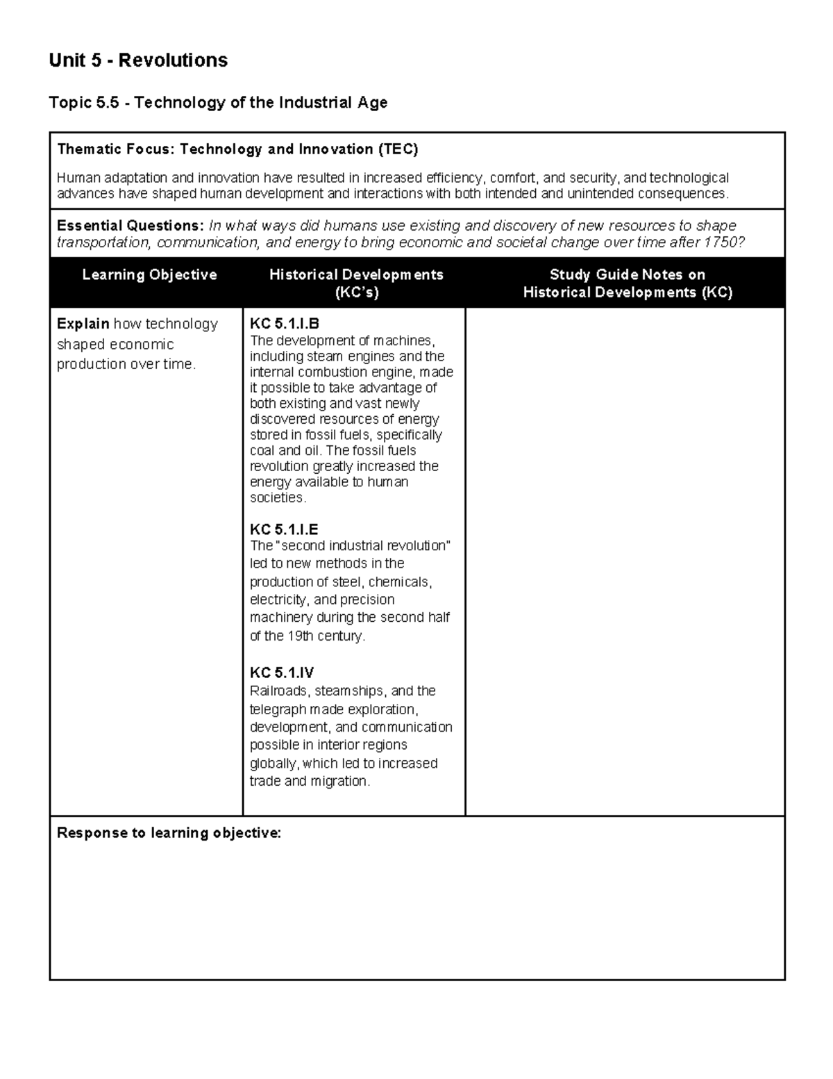 Unit 5.5 Study Guide: Technology of the Industrial Age (TEC) - Studocu