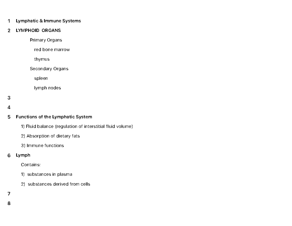 Title: Ch 20 Lymphatic & Immune Systems Notes - BIO 101 Essentials - 1 ...