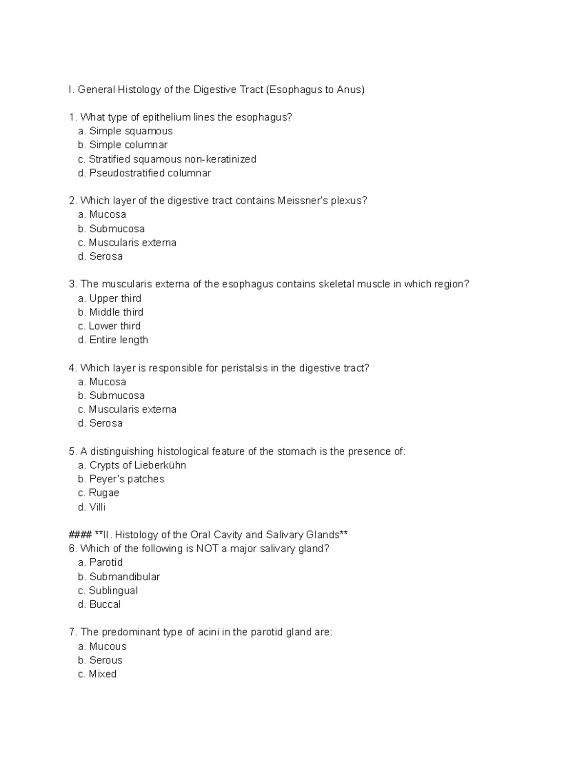 Practice Test: Digestive System Histology (BIO 101) - Studocu