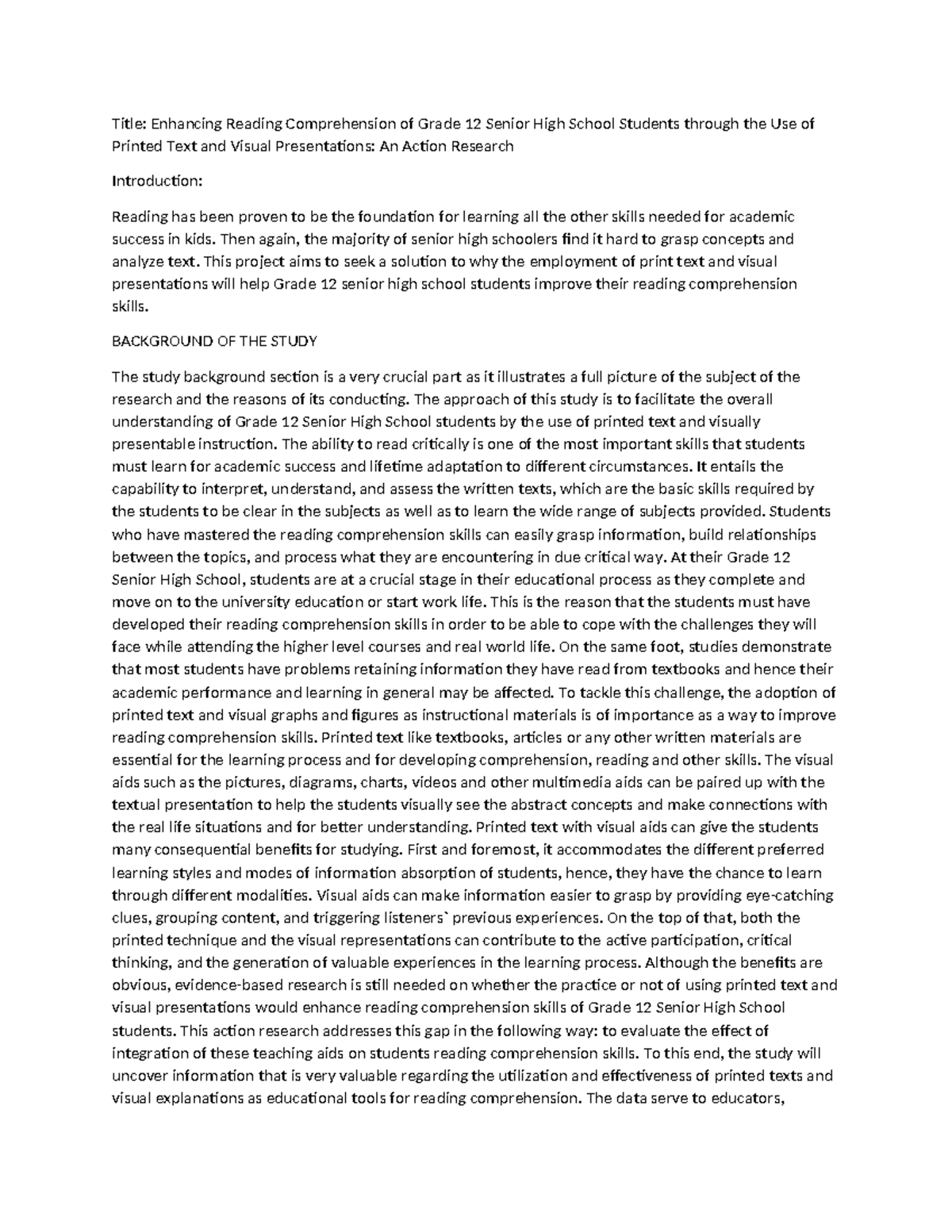 Enhancing Grade 12 Reading Comprehension: An Action Research Study ...