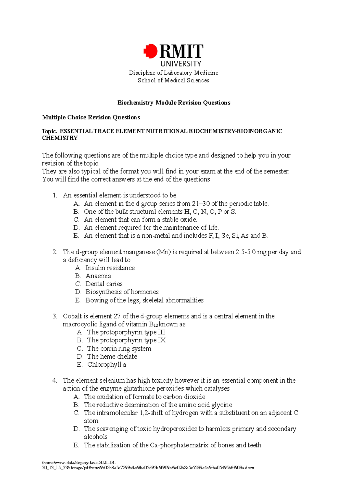 Essential Trace Elements: Revision Questions for Biochemistry - Lab Med ...