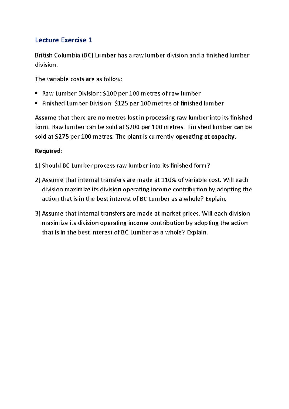 ACCT3104 - Lecture 6 - Lecture Exercise 1 & Solution - Lecture Exercise ...