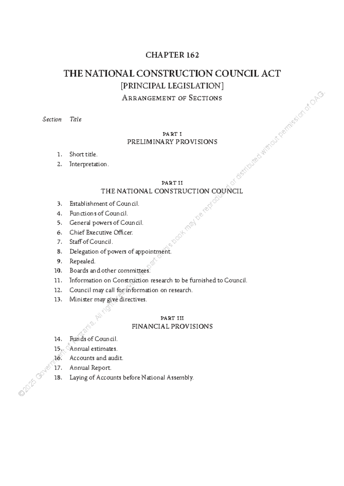 Cap. 162 National Construction Council Act Overview - R.E 2023 - Studocu