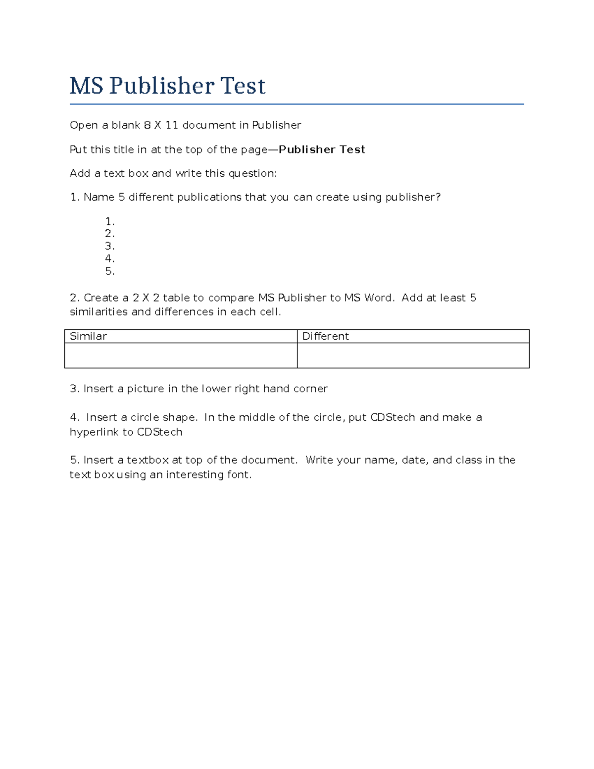 MS Publisher Test - Practical Exam Guidelines and Instructions - Studocu