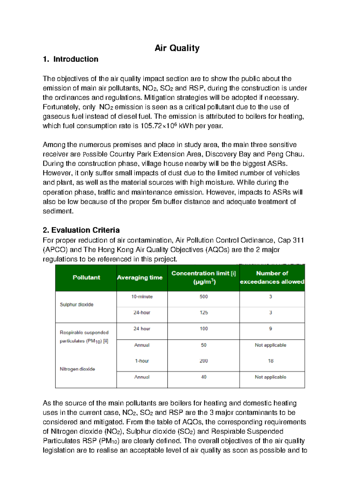 Environmental Impact Assessment: Air Quality Analysis F1 - Studocu