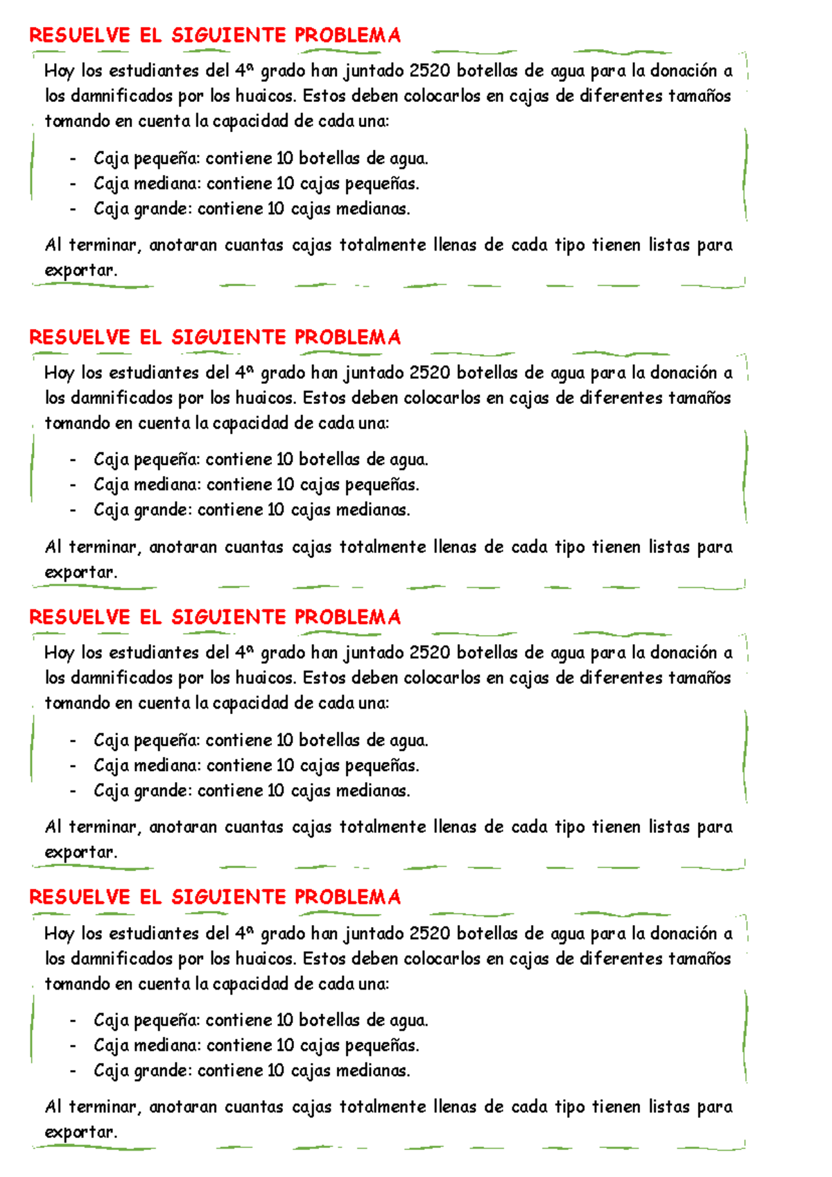 ACT - Problema de Cajas y Botellas para 4º Grado - Studocu