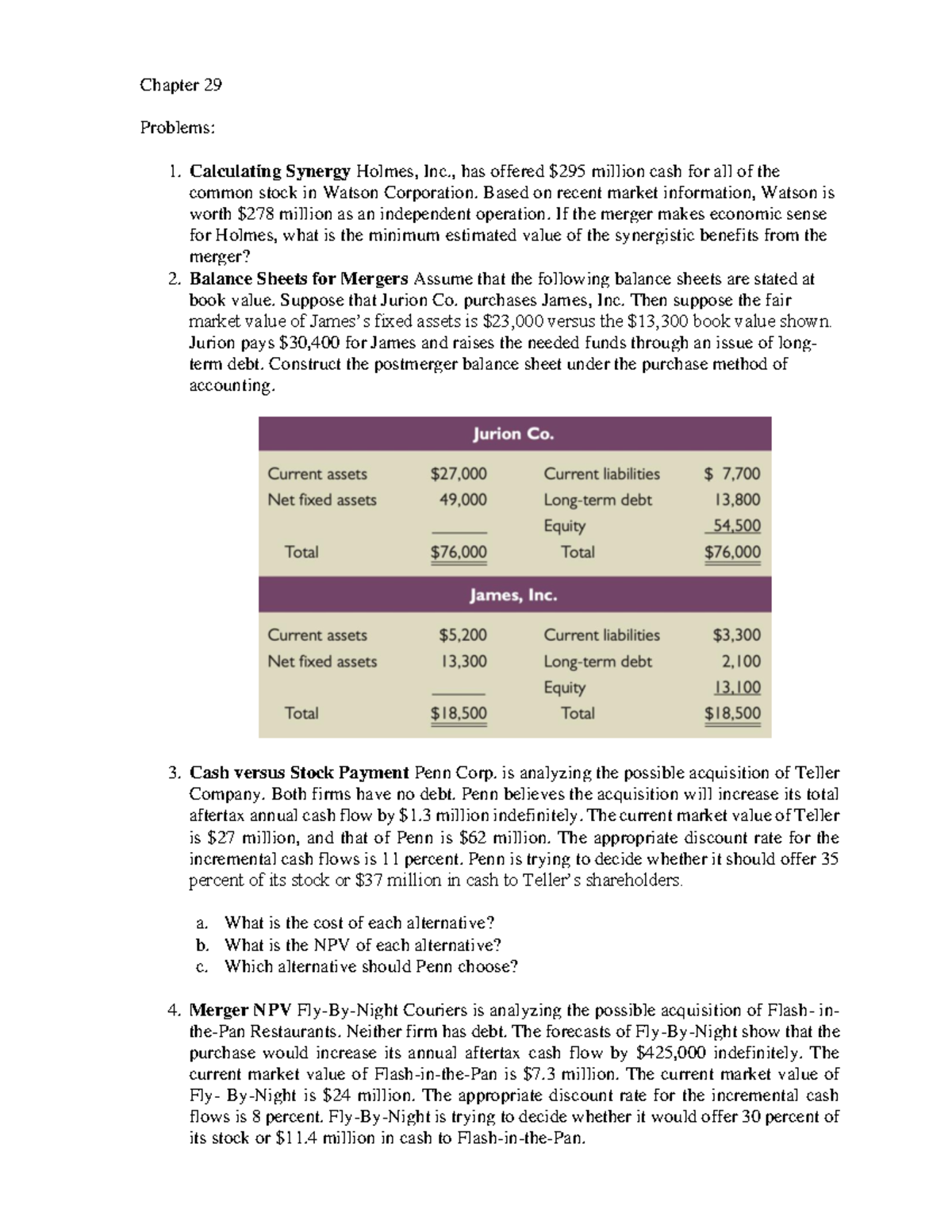 Chapter 29 M&A Problems: Synergy & Valuation Analysis - Studocu