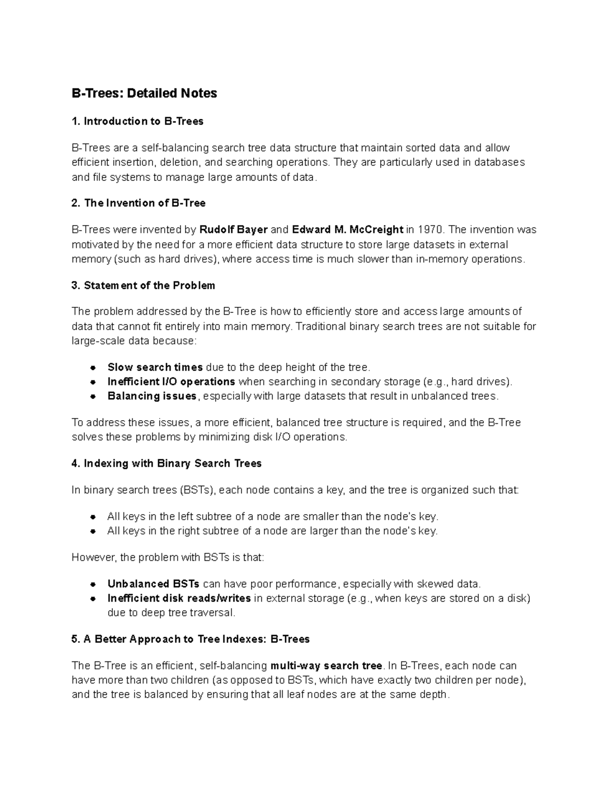 B-Trees (Data Structures) - Detailed Notes & Practice Questions - Studocu