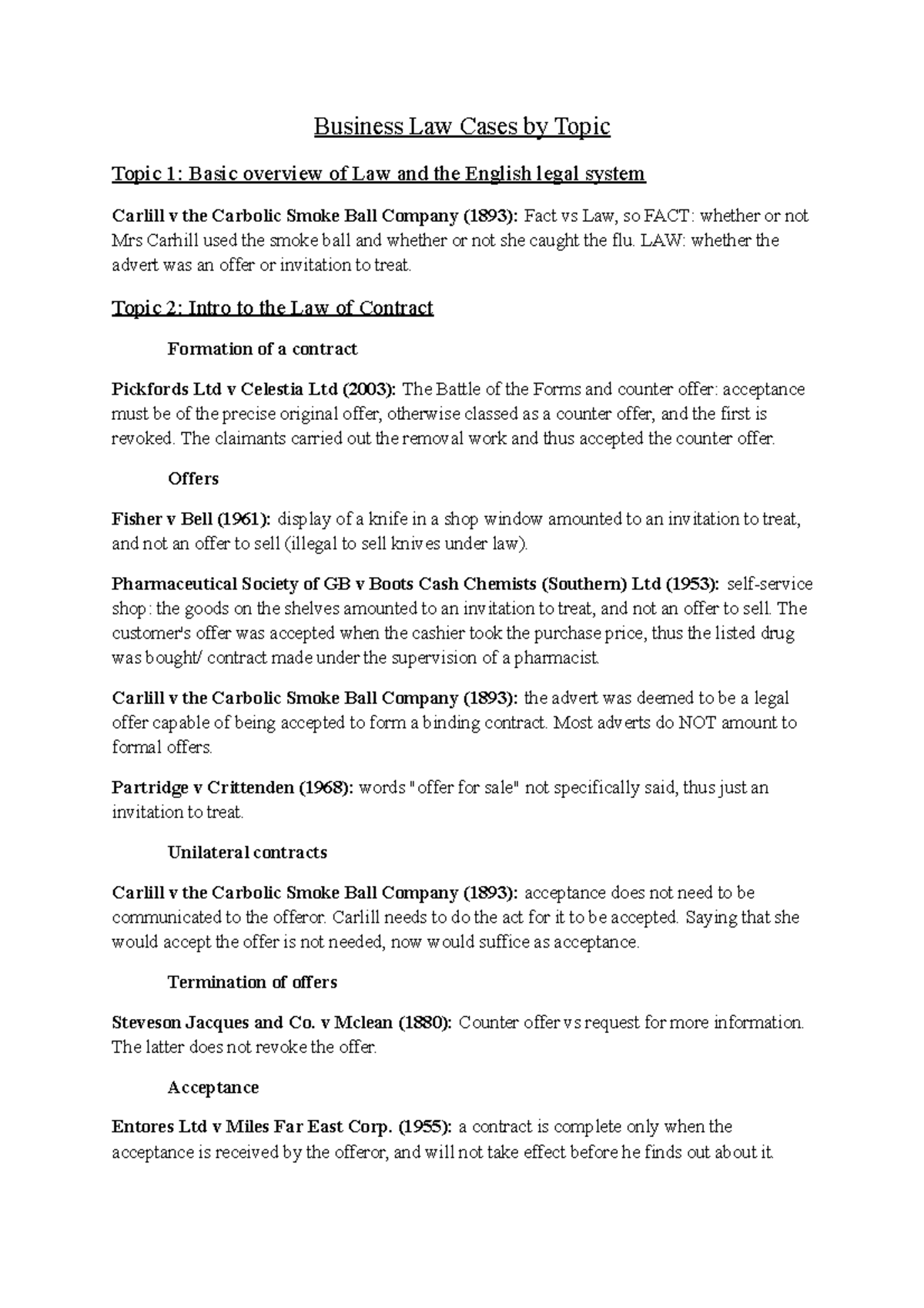 Business Law Case Studies: Topics on Contracts and Negligence - Studocu