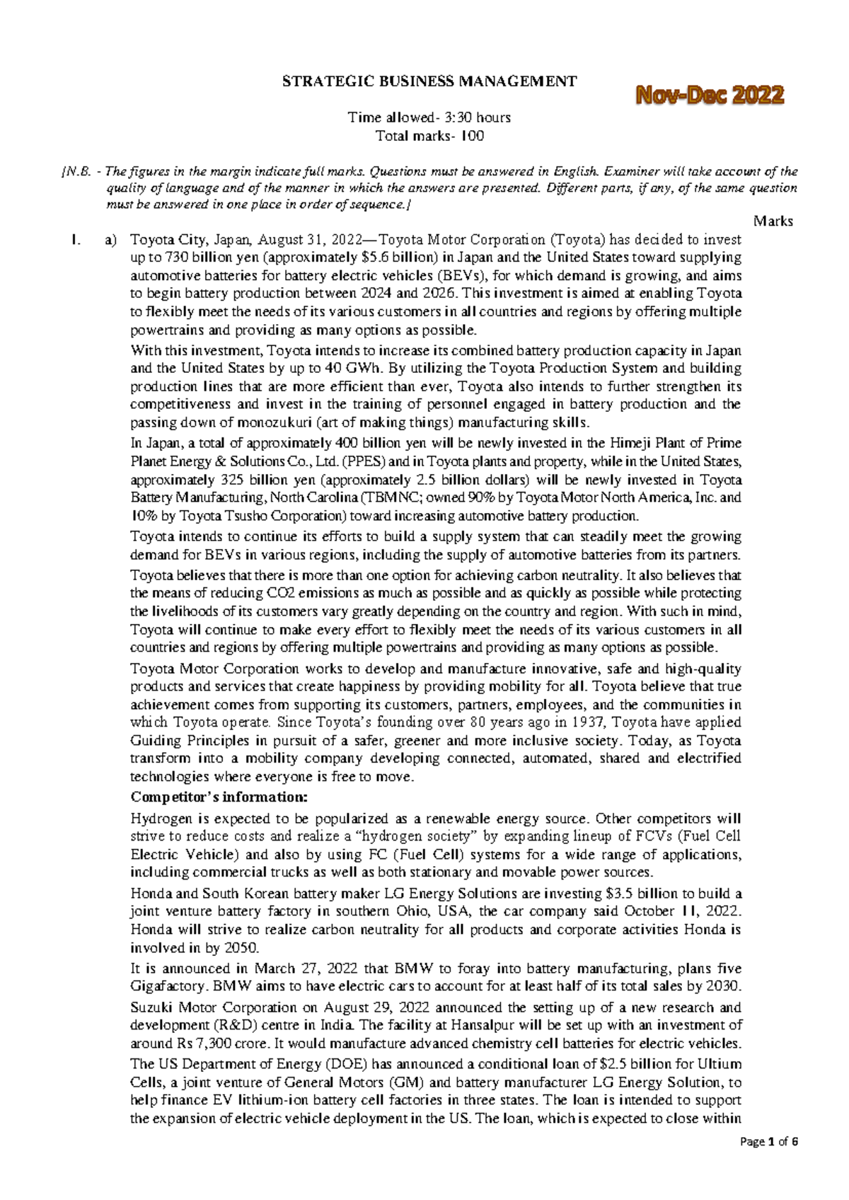 Strategic Business Management Exam Questions (Course Code: SBM 101 ...