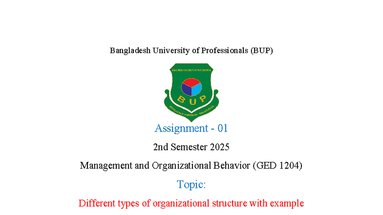 BUP Assignment 01: Org Structure Types & Examples (GED 1204) - Studocu