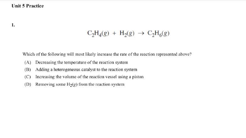 AP Chemistry - Unit 5 Practice Questions and Solutions - Studocu