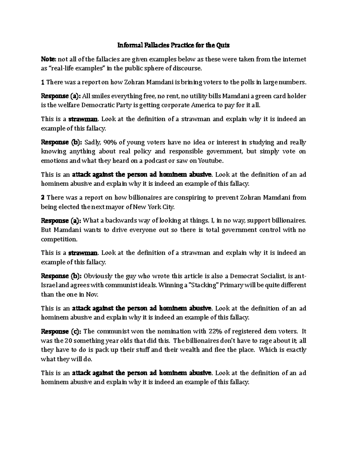 Informal Fallacies Quiz Practice: Analyzing Common Errors - Studocu