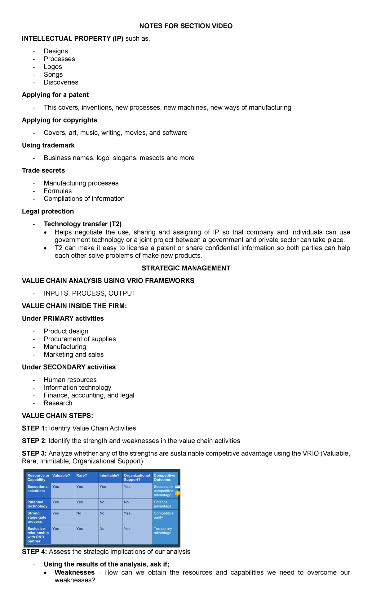 NOTES ON INTELLECTUAL PROPERTY & STRATEGIC MANAGEMENT (SM 101) - Studocu