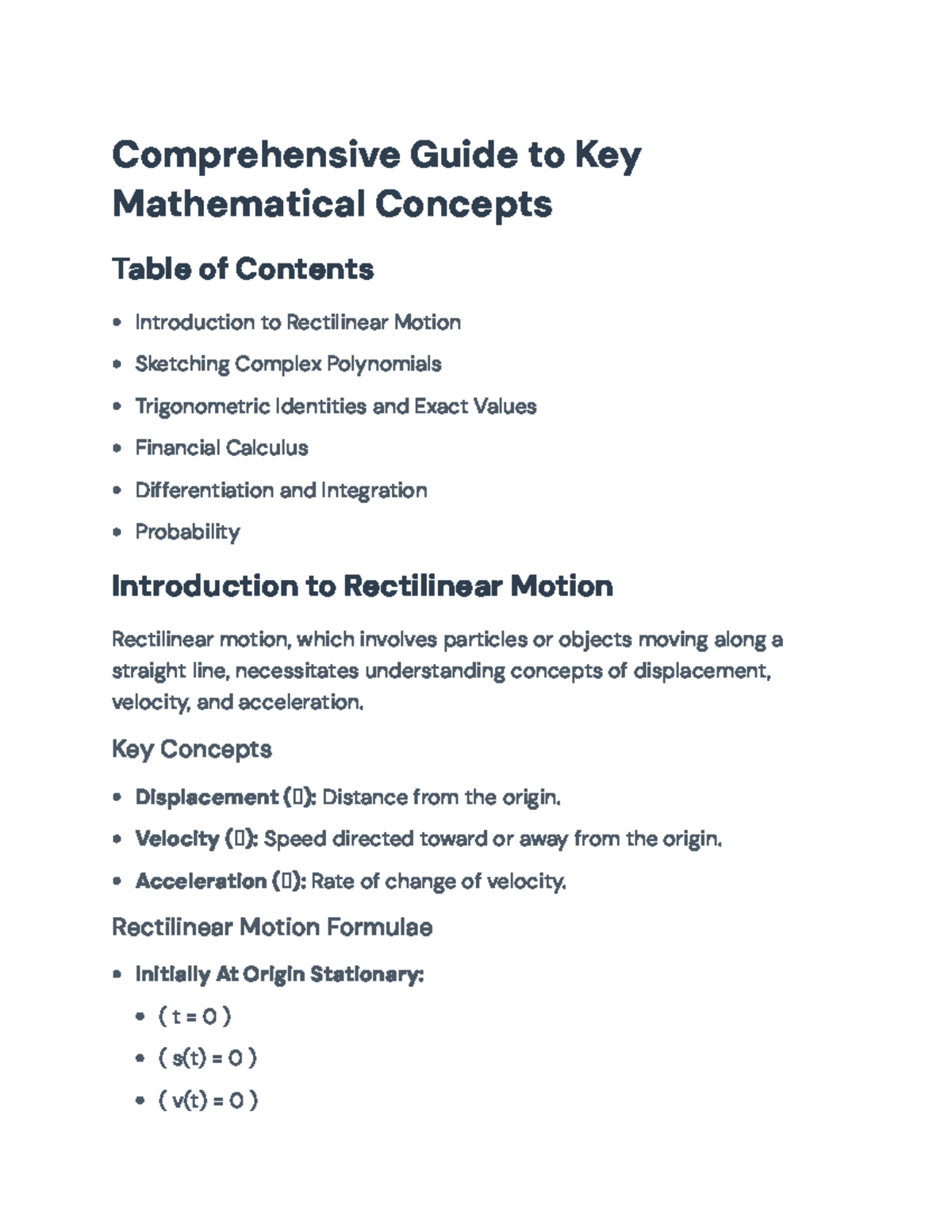 Comprehensive Guide to Key Mathematical Concepts (Math 101 ...