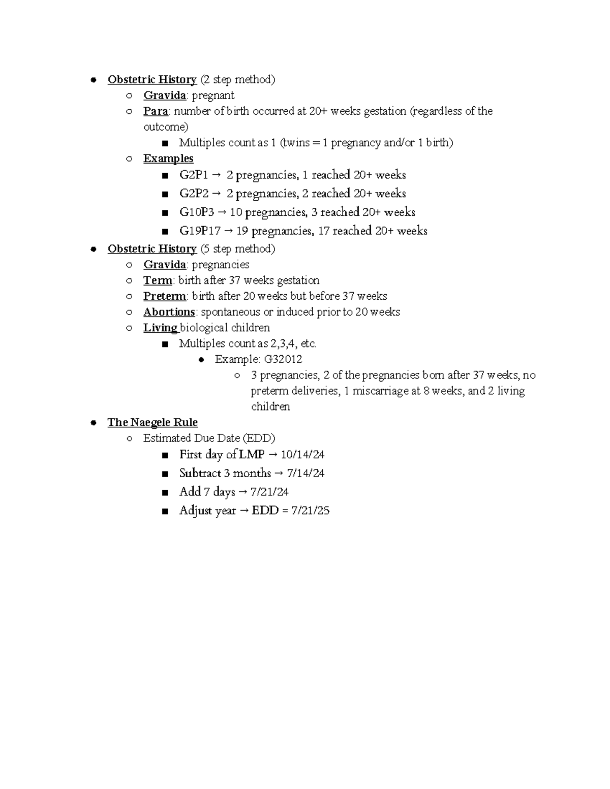 Obstetric History Notes: Understanding Gravida and Para Methods - Studocu