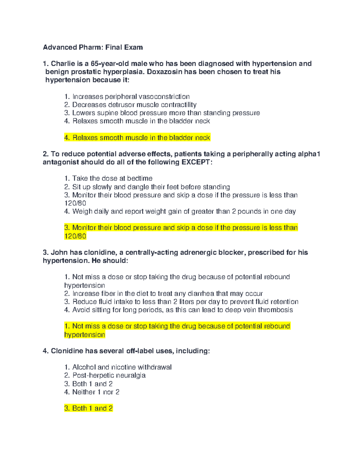 Advanced Pharm: Final Exam Questions Review for Course PHAR 601 - Studocu