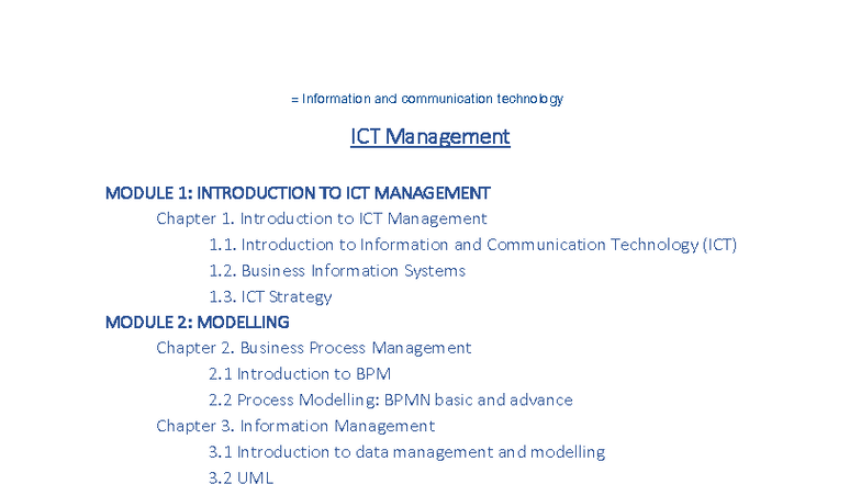 ICT Management (6) - Comprehensive Notes on Modules 1-3 - Studocu