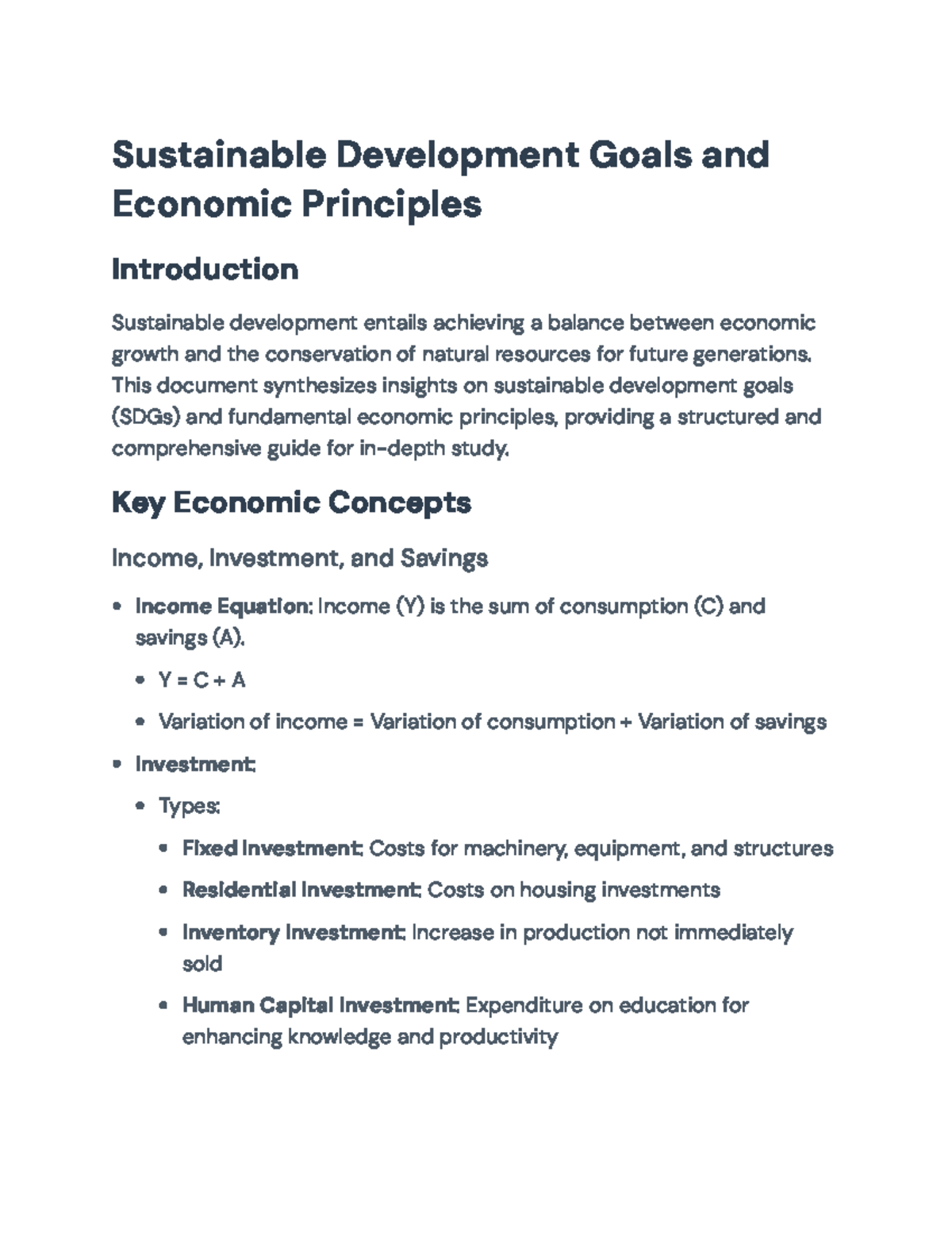 Sustainable Development Goals and Economic Principles Overview ...