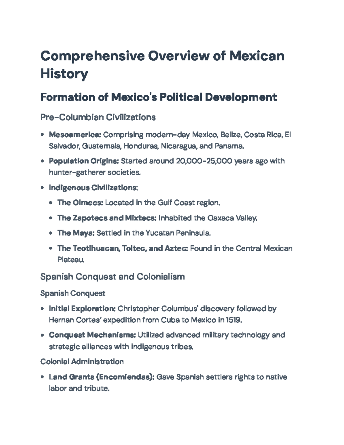 Comprehensive Review of Mexican History: Pre-Columbian to 20th Century ...