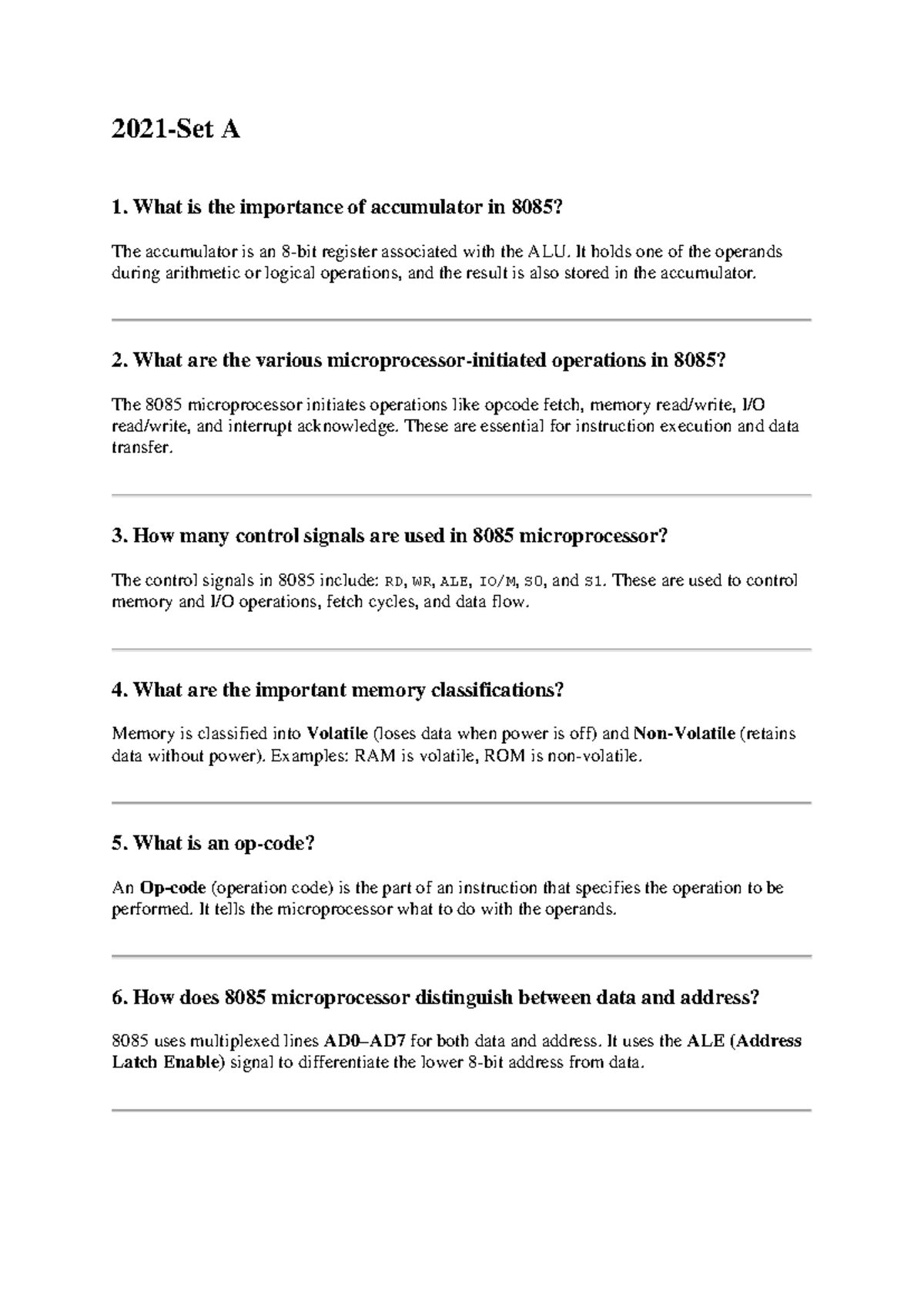 Microprocessor 2 Mark Questions and Answers (Course Code: 8085) - Studocu