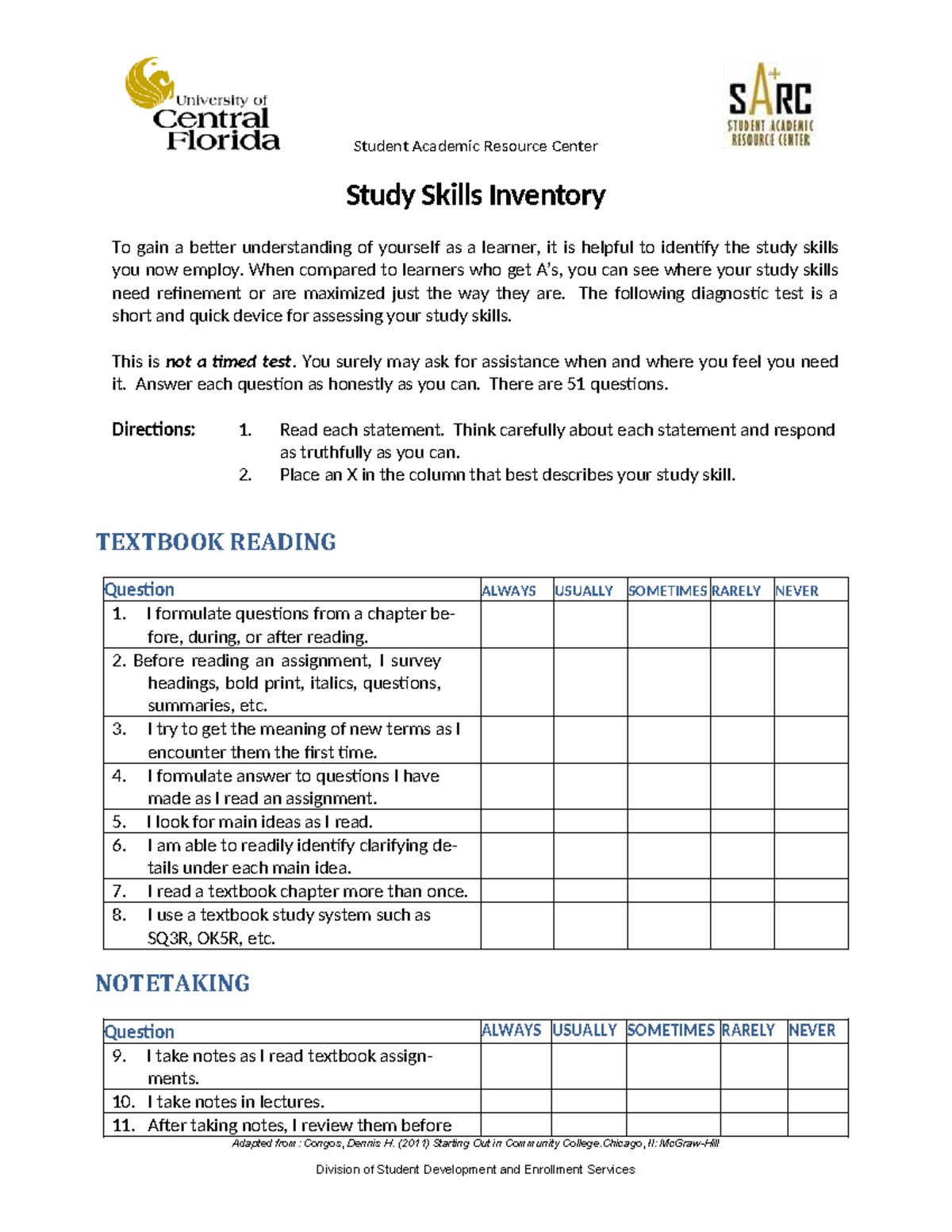 Study Skills Inventory for College Success: Assessment & Improvement ...