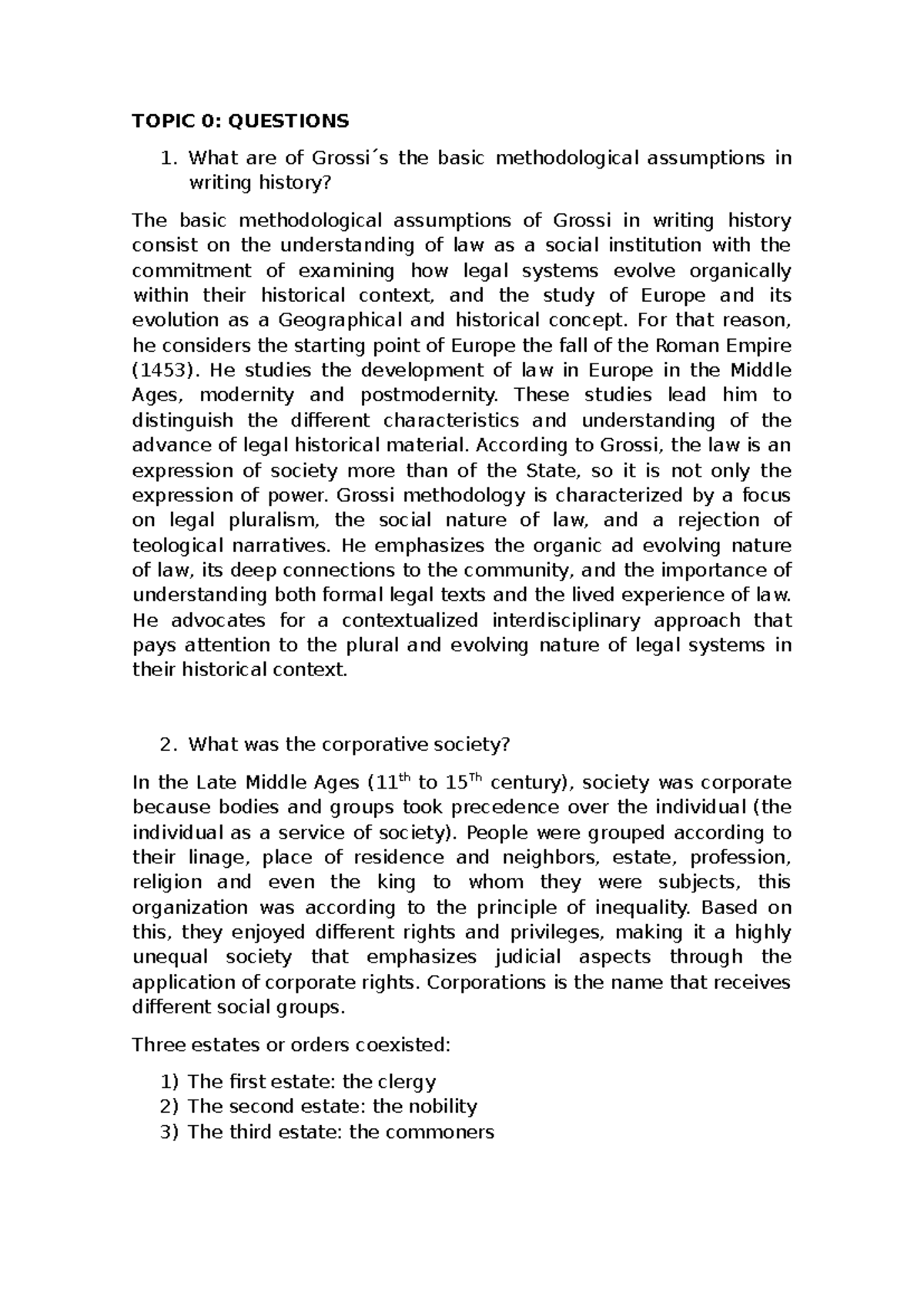 Topic 0: Methodological Assumptions in Historical Writing and Law - Studocu