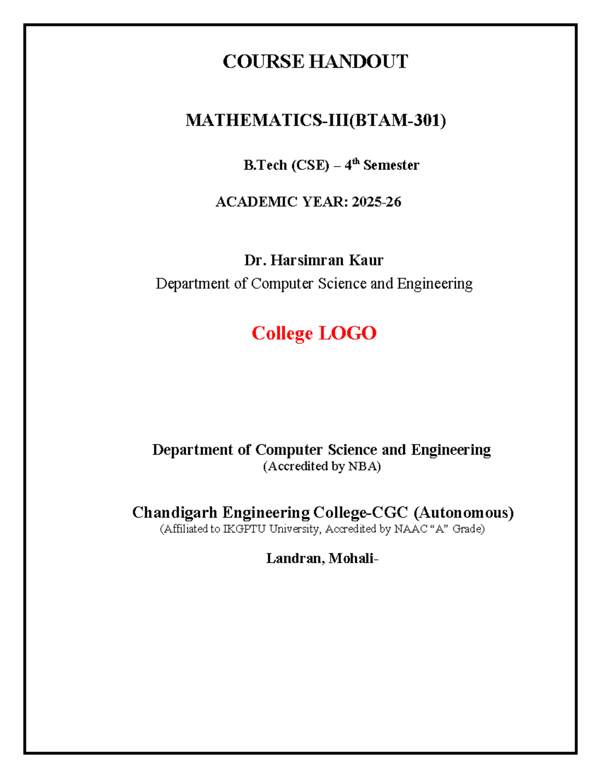 B.Tech (CSE) 4th Sem Course Handout: Operating Systems Lab & Theory - Studocu