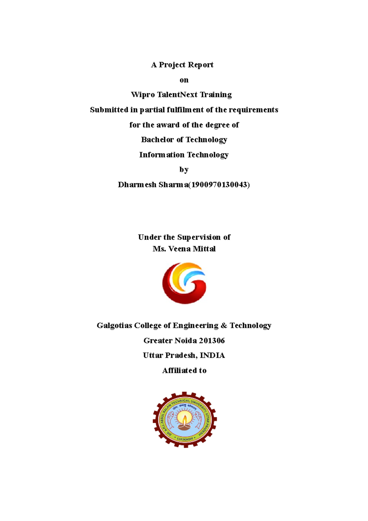 Mini Project Report Dharmesh - A Project Report on Wipro TalentNext ...