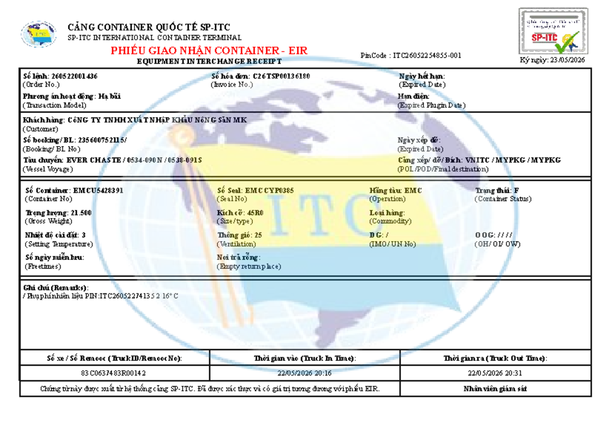 EIR for International Container Terminal ITC26052254855-001 - Studocu