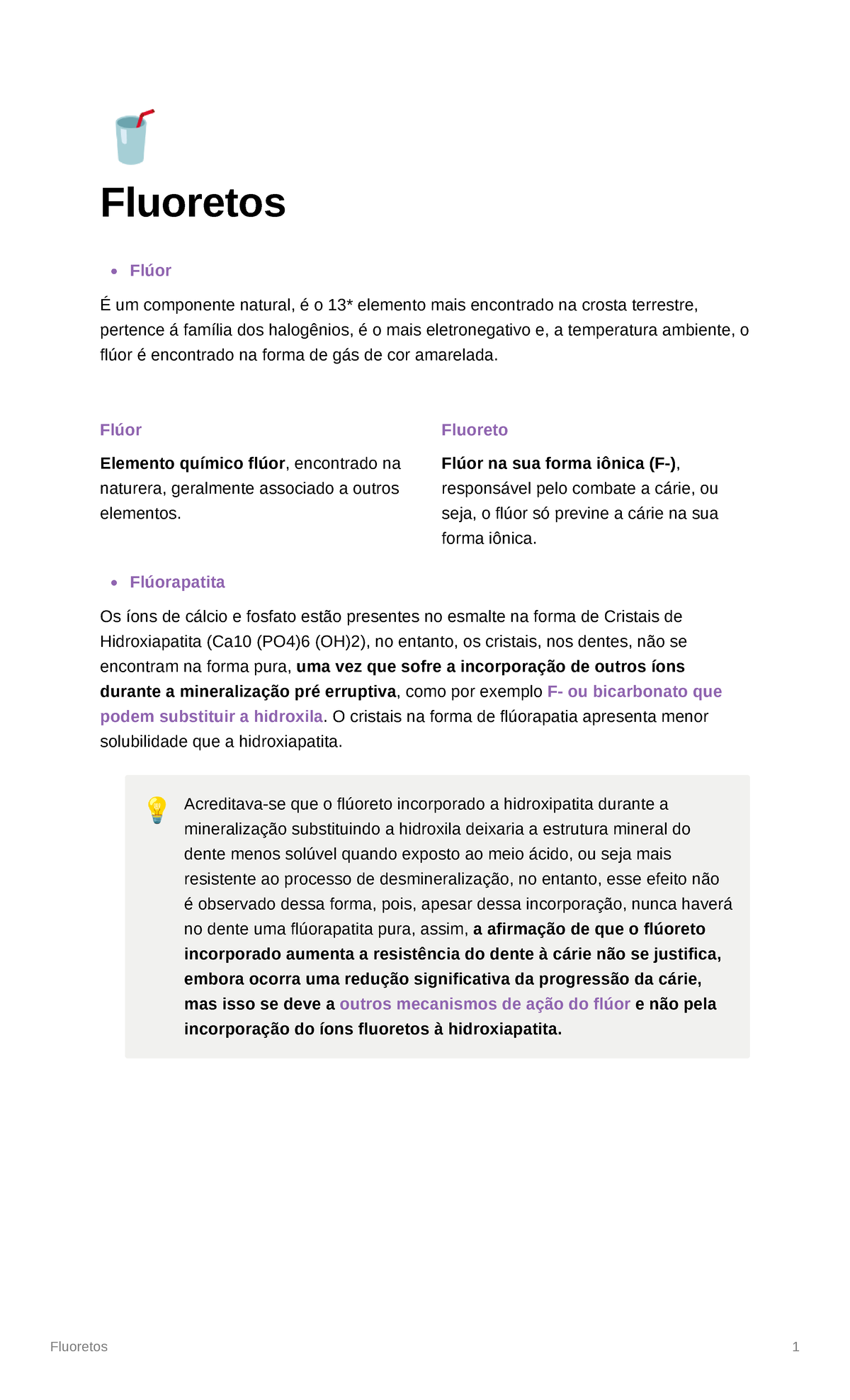 Fluoretos: Resumo da Aula sobre Bioquímica e Fluoreto na Saúde Dental ...