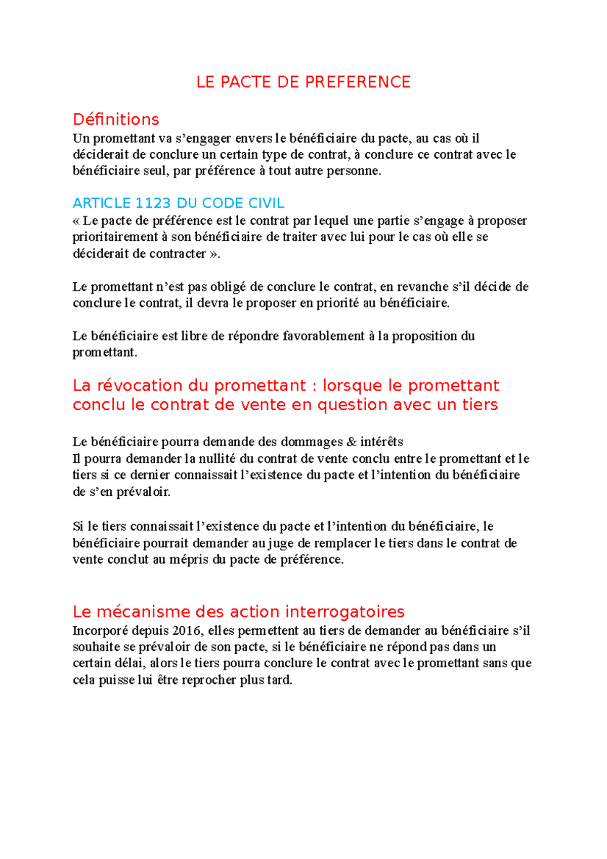 LE Pacte DE Preference - LE PACTE DE PREFERENCE Définitions Un ...