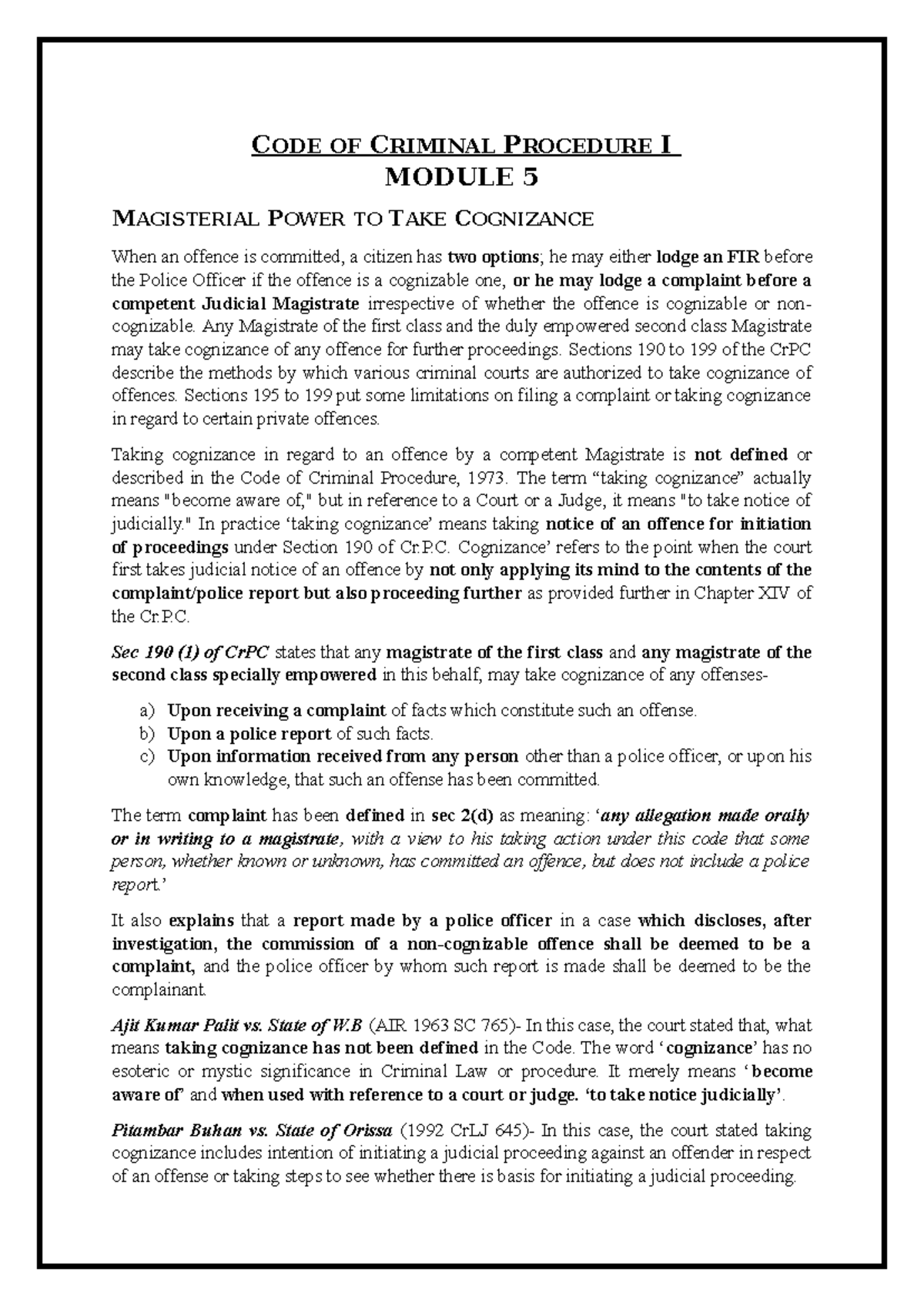 Cr PC- Module 5 - Notes for CrPC - CODE OF CRIMINAL PROCEDURE I MODULE ...