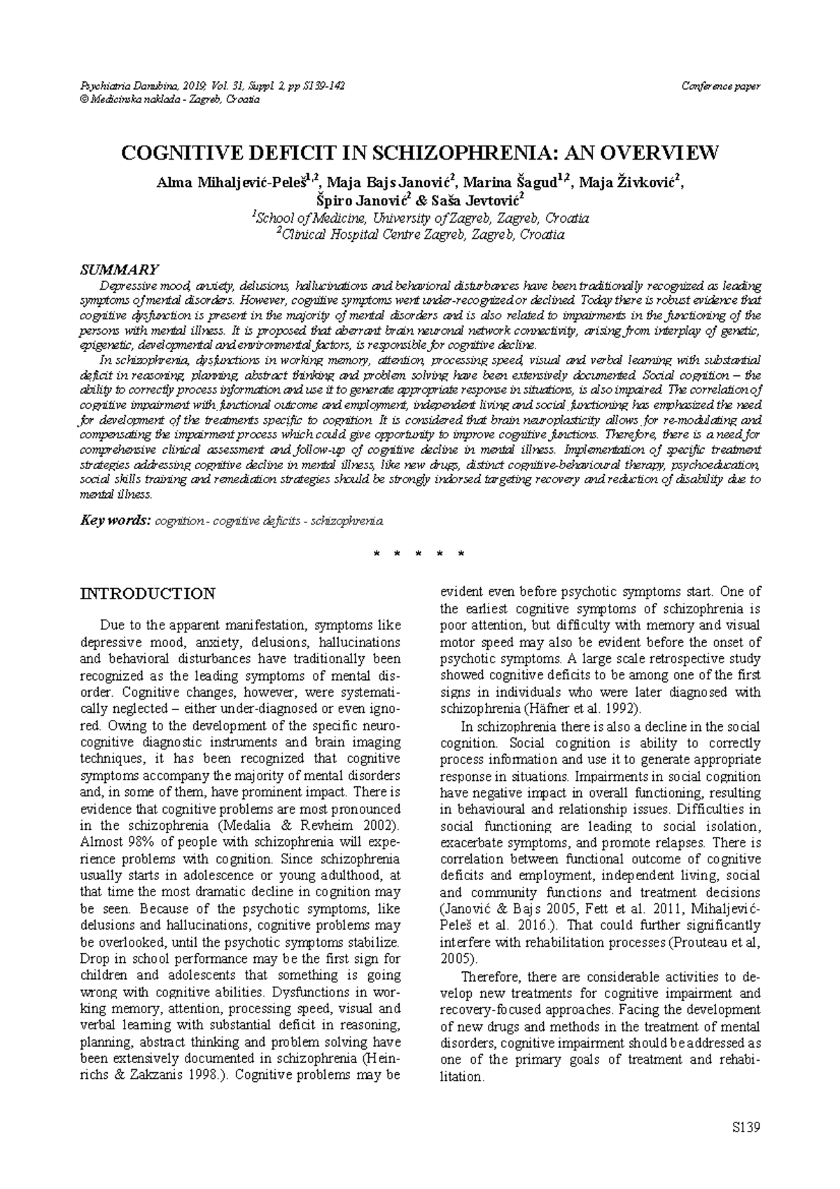 COG 101: Cognitive Deficits in Schizophrenia - An Overview - Studocu