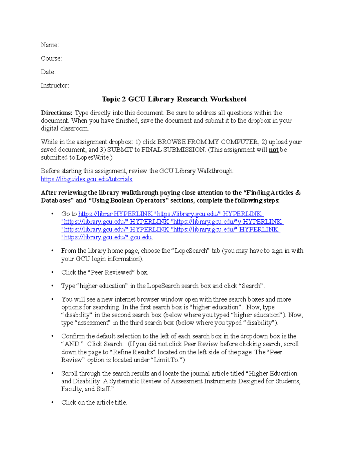 UNV-103-RS-T2-Library Research Assignment edit - Name: Course: Date ...