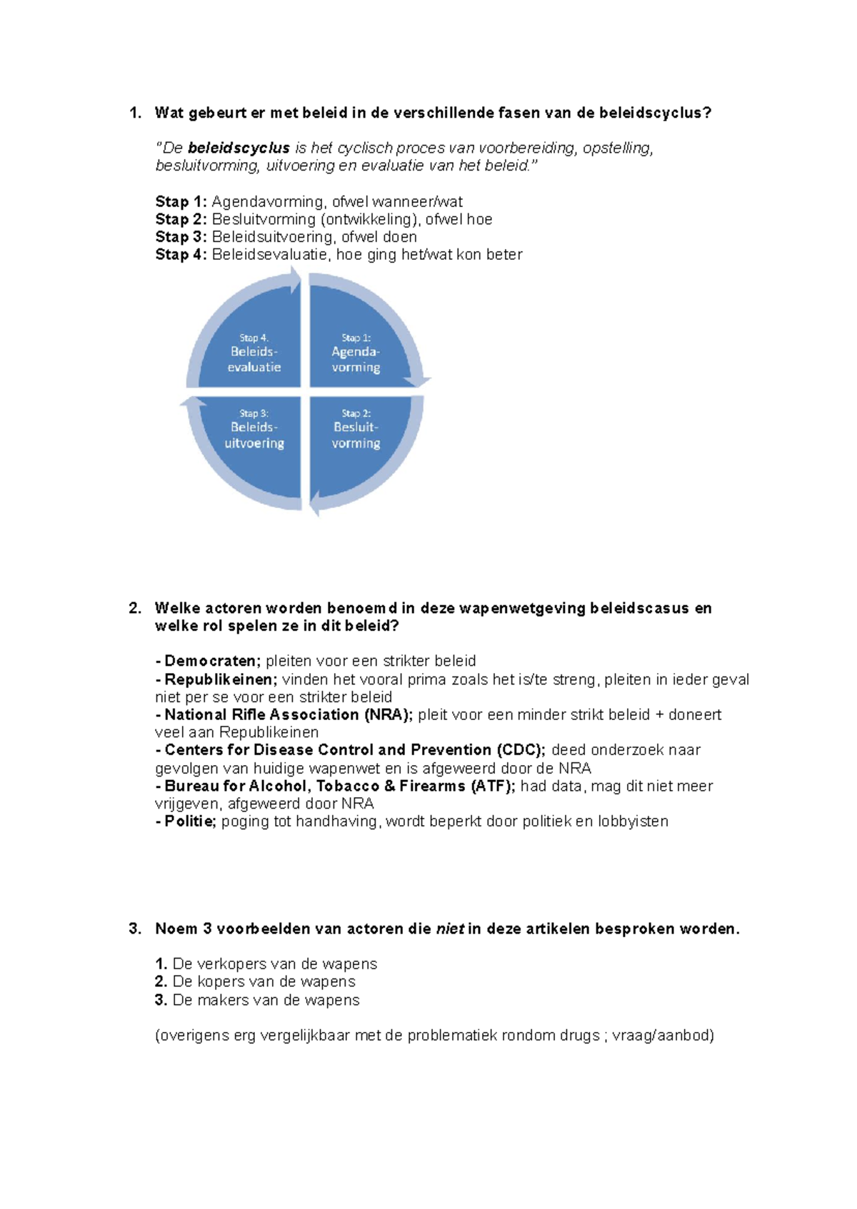 Beleid I - Leesvragen en Analyse van Wapenwetgeving (Week 1) - Studeersnel