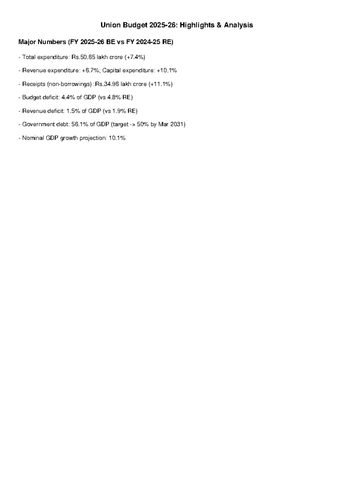 Union Budget 2025 Highlights Analysis: Key Figures and Projections ...