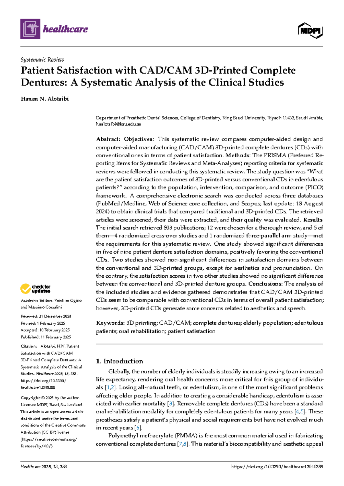 Patient Satisfaction with CAD/CAM 3D-Printed Complete Dentures: A ...