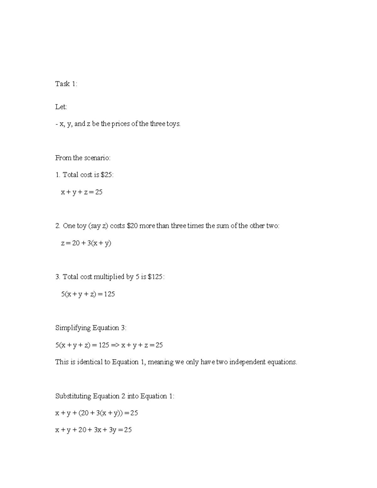 Math 1201 - Assignment: Solving Toy Price System Equations - Studocu